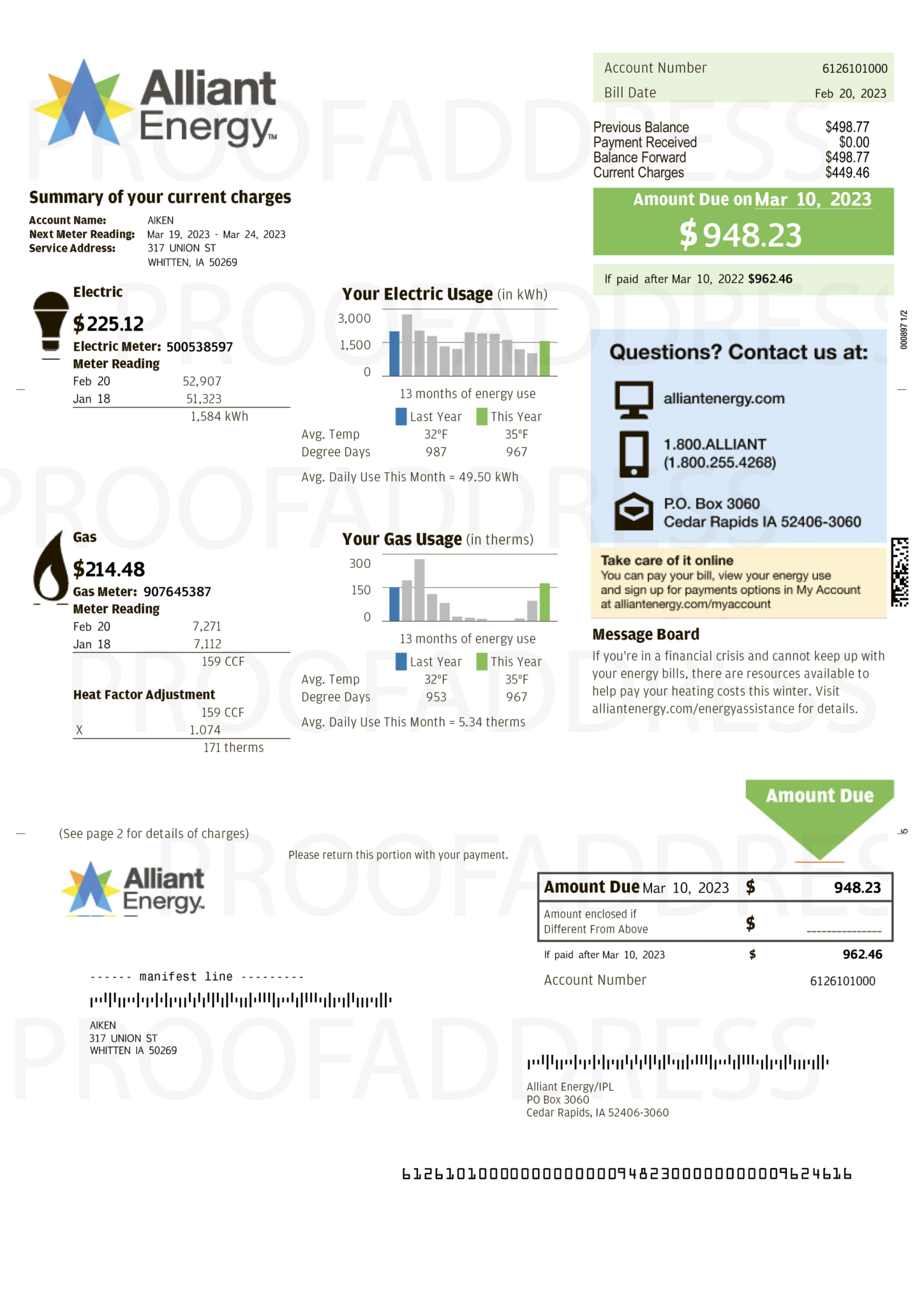 Editing utility bill Aliant Energy Instant Delivery Custom info
