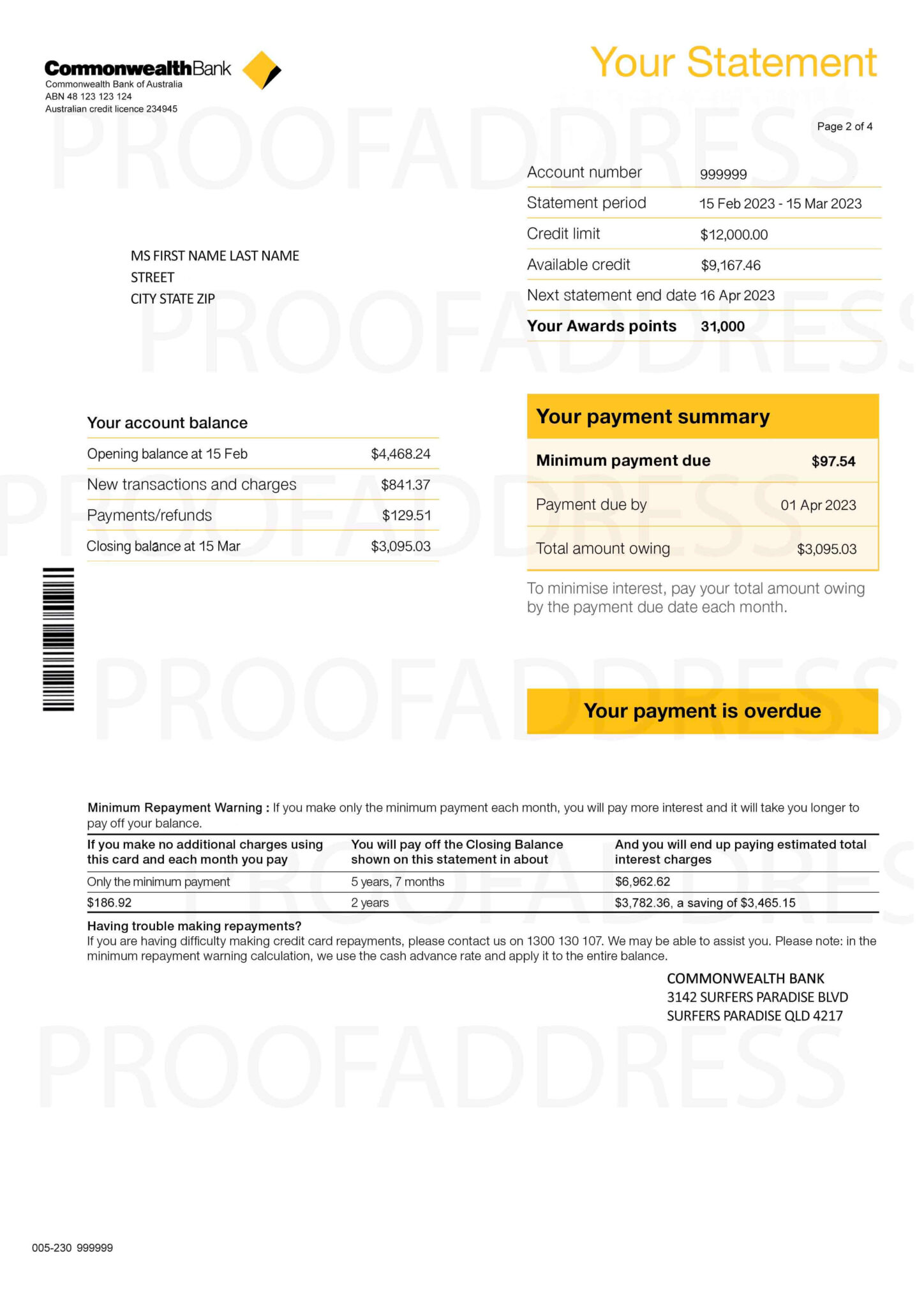 Order bill Commonwealth Instant Delivery Custom info