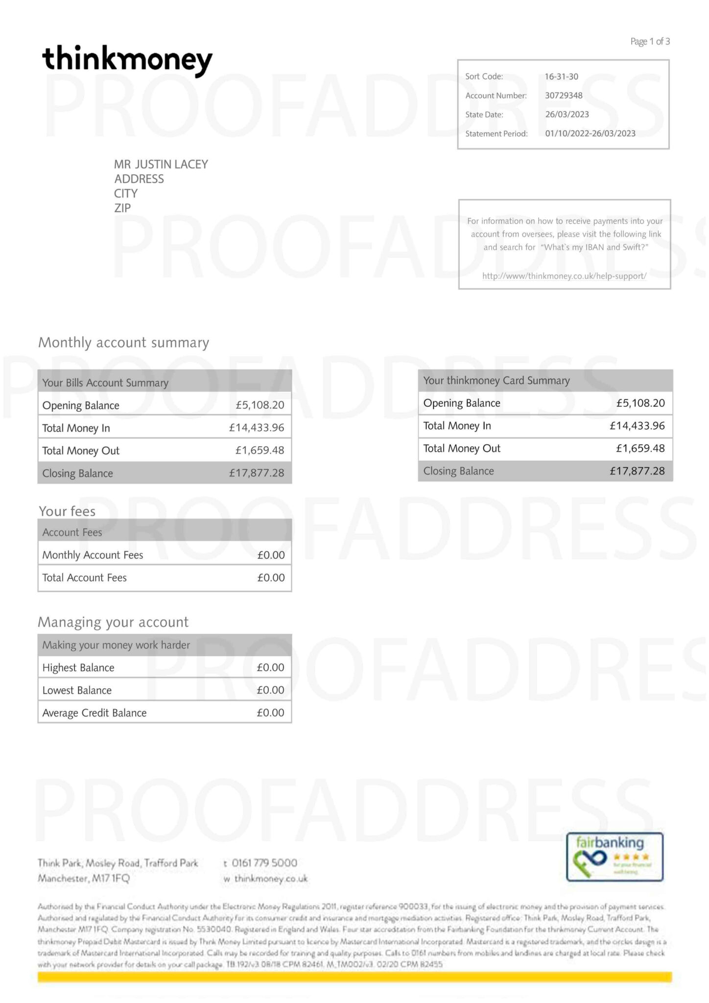 Order statement Think Money Instant Delivery Custom info