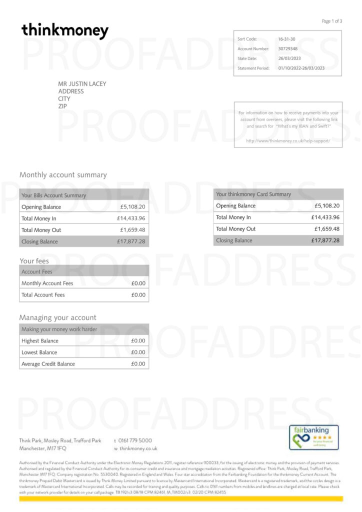 Order statement Think Money Instant Delivery Custom info