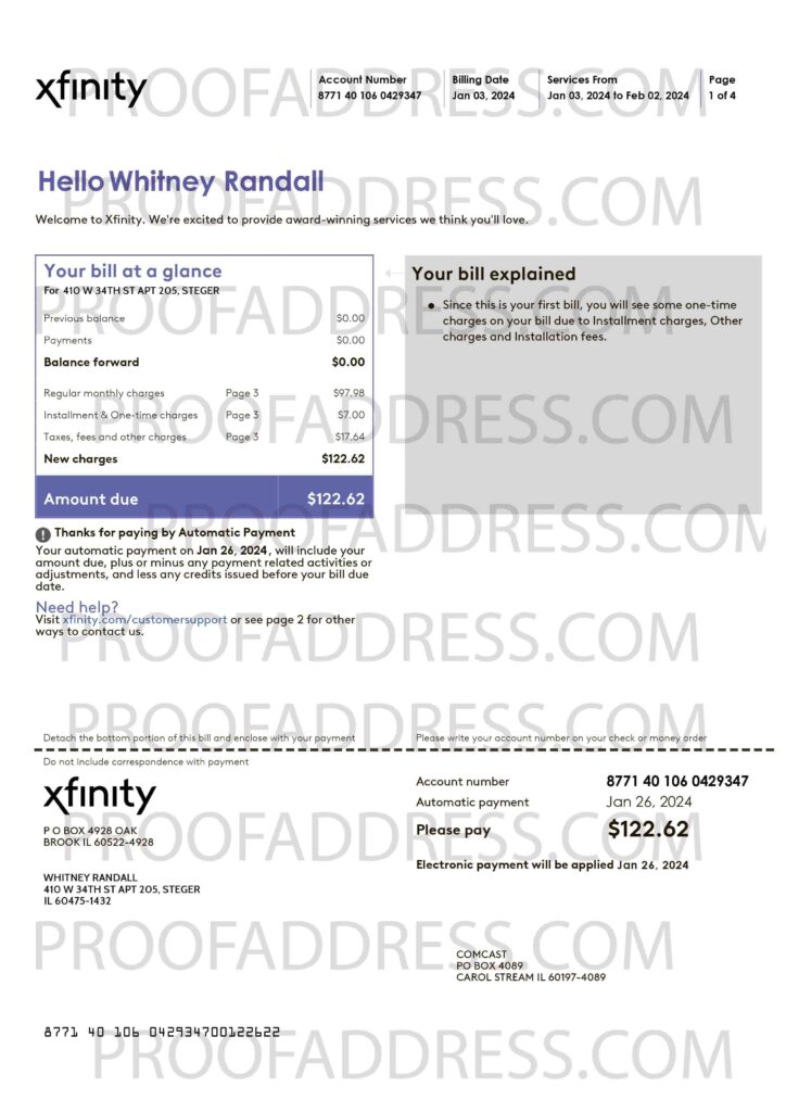 Order Editing utility bill Xfinity Instant Delivery Custom info