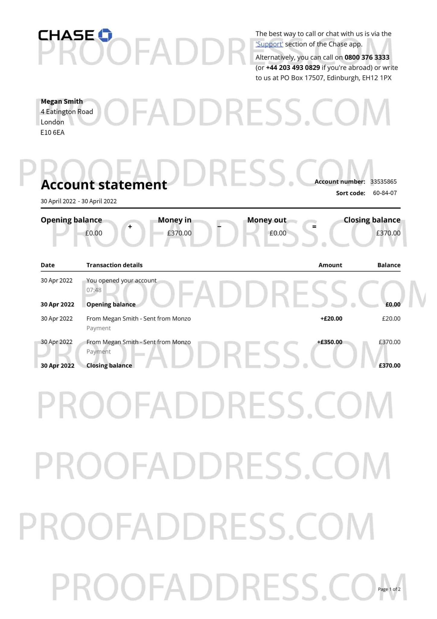 Order Editing utility bill CHASE Instant Delivery Custom info