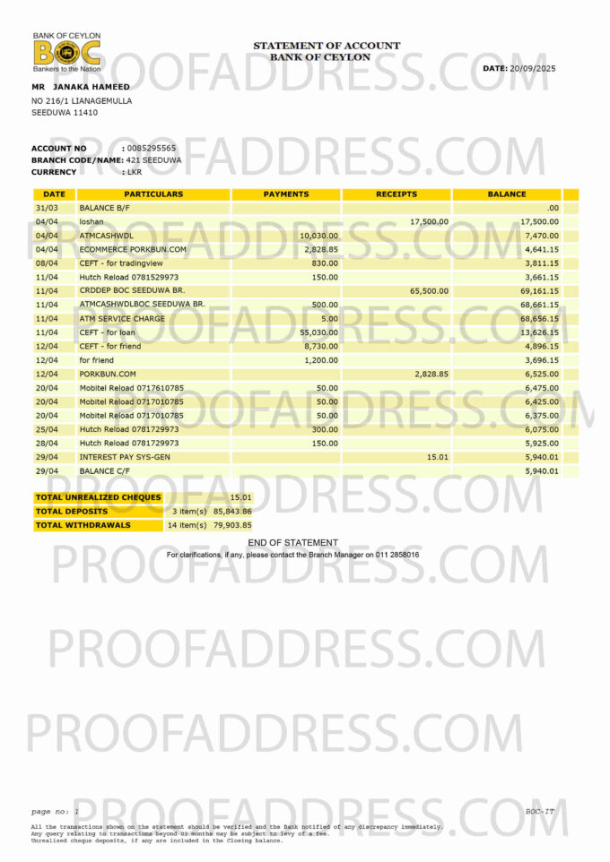 Order Editing utility bill BOC Instant Delivery Custom info